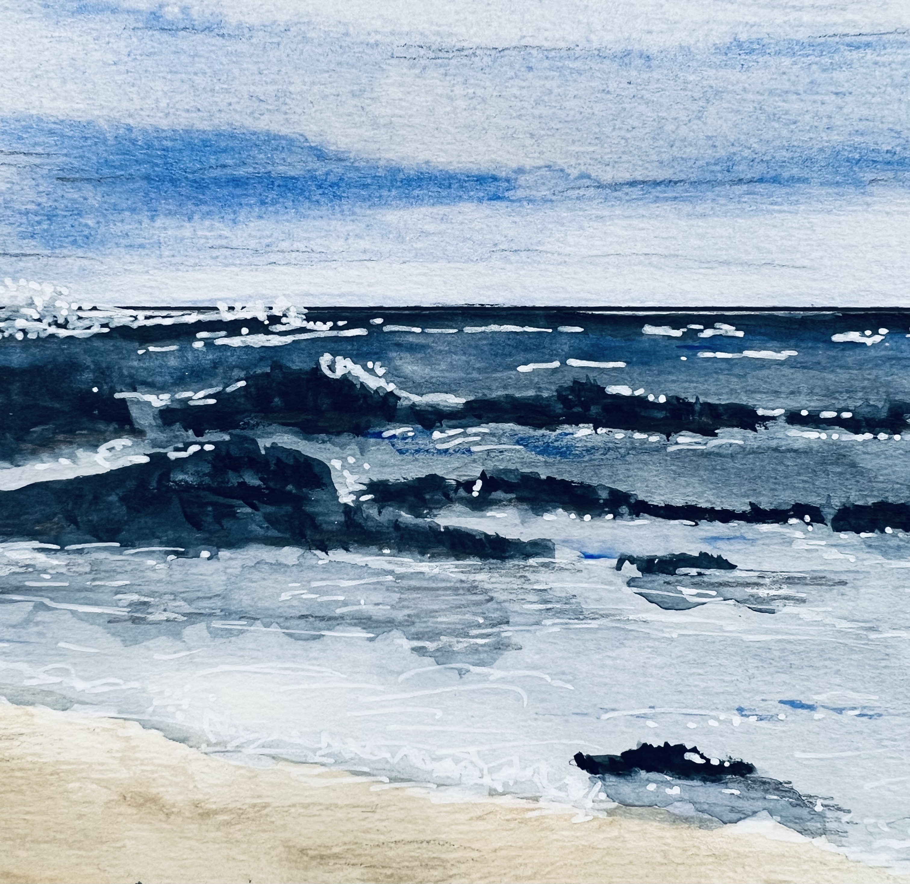 The beach in winter – Pen Paint and Scalpel